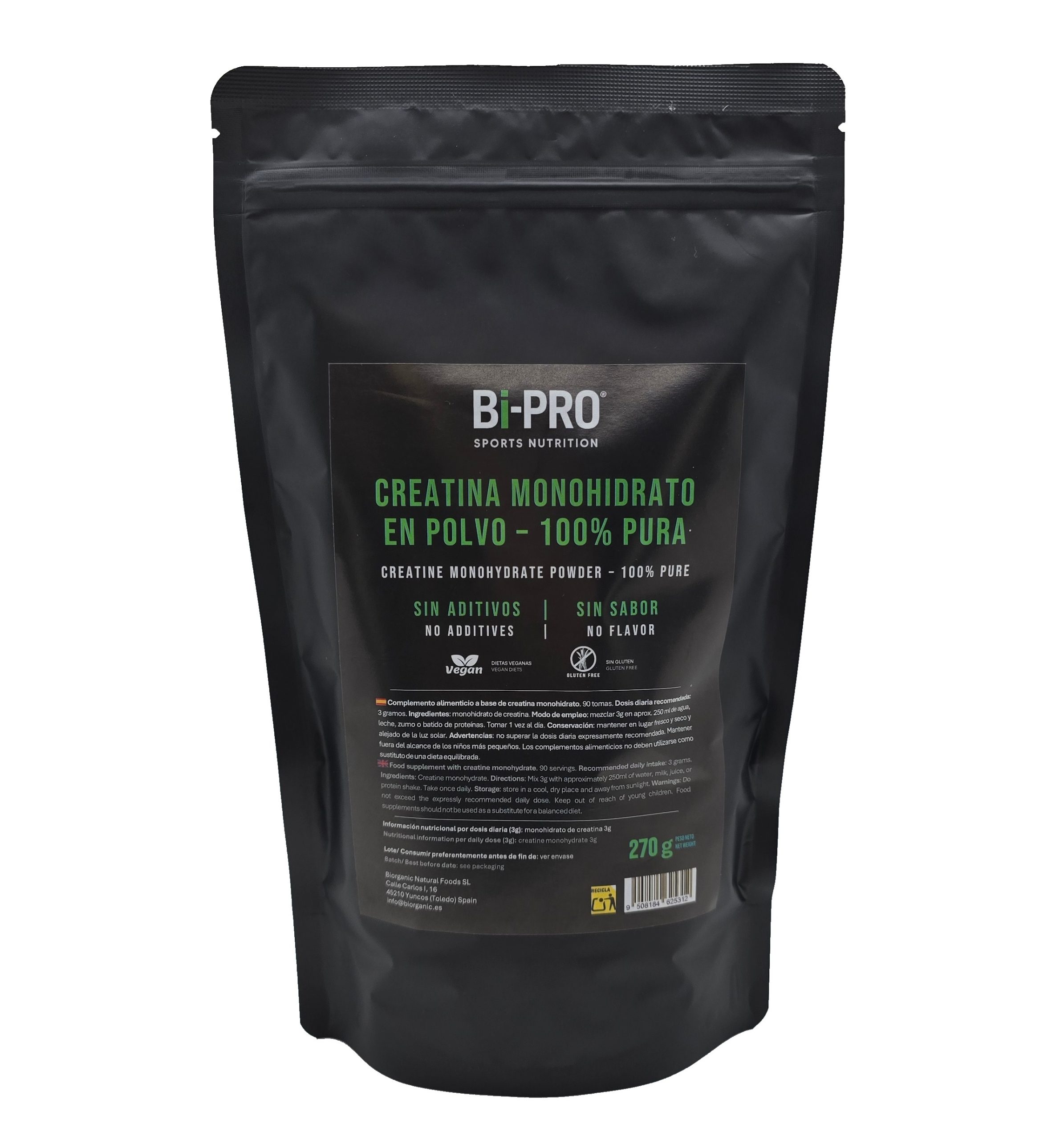 Creatina Monohidrato en polvo 200mesh Bi-PRO - 270g (90 dosis) - Biorganic